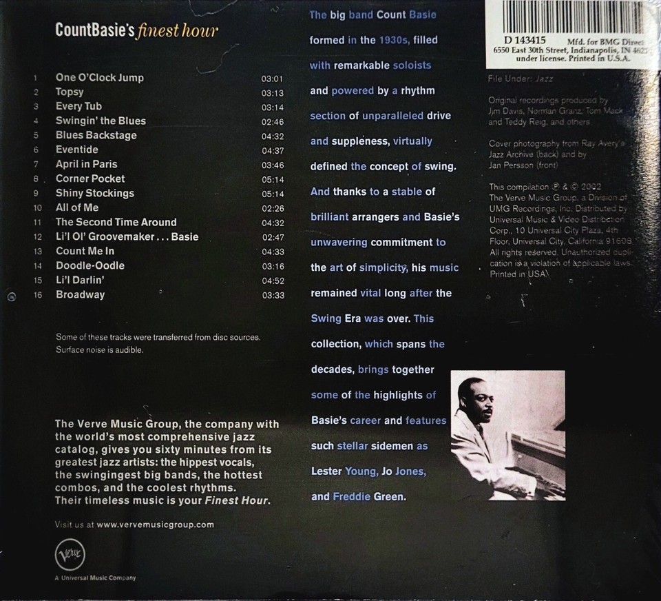 COUNT BASIE'S FINEST HOUR AUDIO CD MUSIC BY COUNT BASIE CD MUSIC NEW | eBay