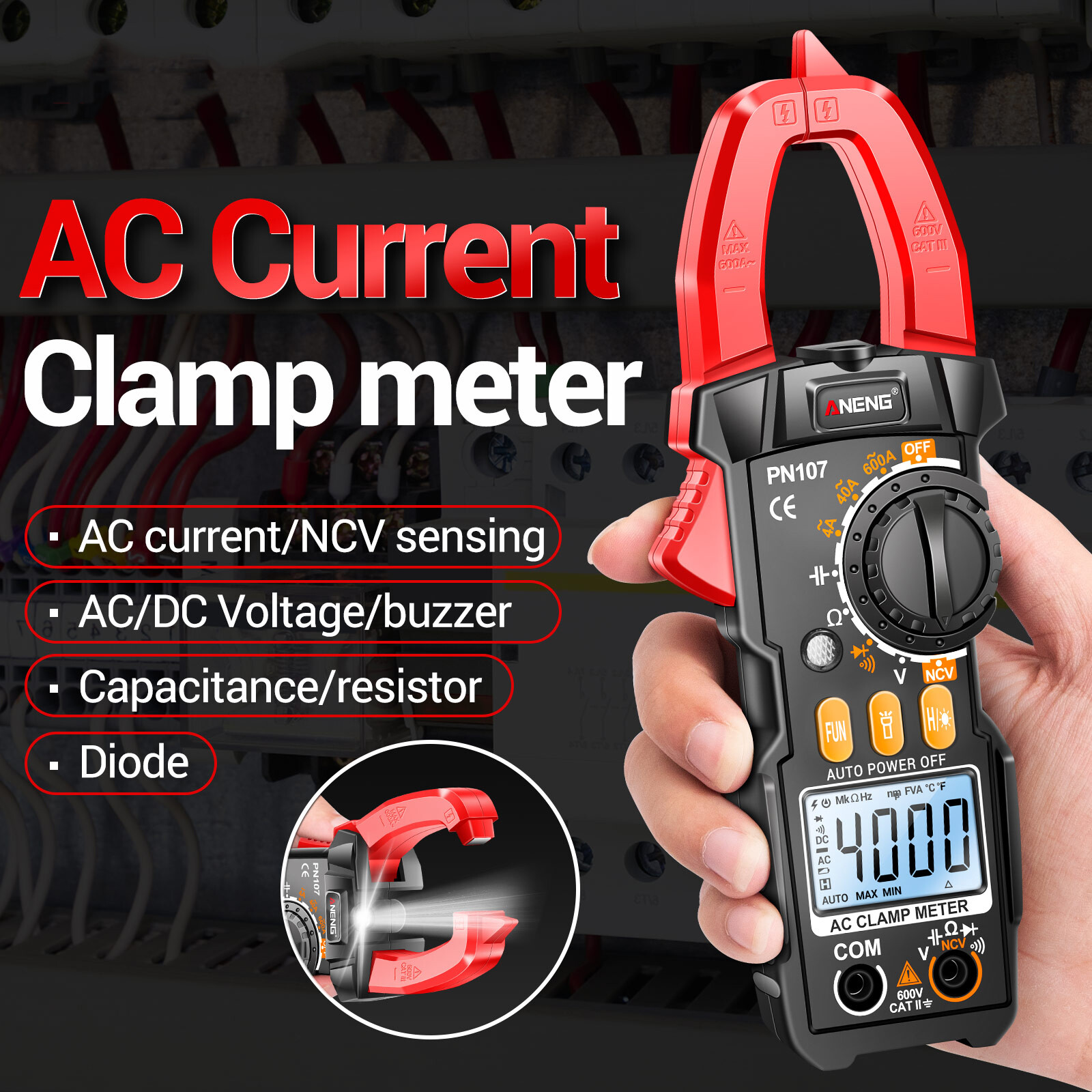 ANENG PN107 Digital Clamp Meter II 600V AC Voltage Multimeter Tester ...