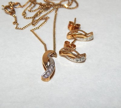 Gorgeous 9k Yellow Gold Diamond Set Pendant Earring PERFECT GIFT | eBay