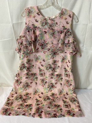 Tahari ASL Levine Blush Pink Floral Ruffle Cold Shoulder Shift Dress Sz ...