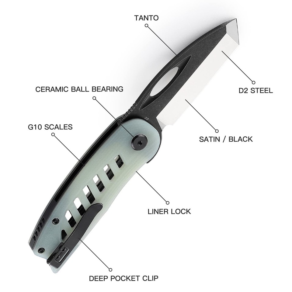 BESTECH KNIVES Pocket Folder Folding Knife: 2.87" D2 Steel Satin+Balck ...