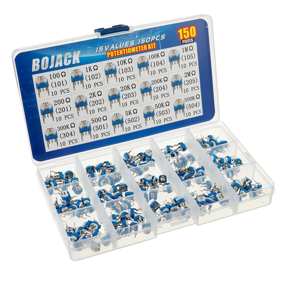 150pc Variable Resistor Kit - 100Ω to 2MΩ 6mm Potentiometer Assortment ...