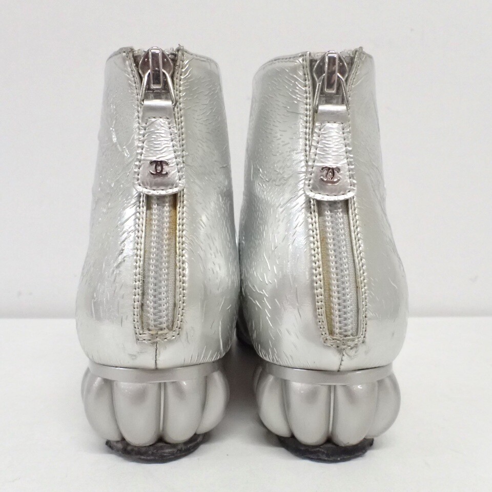 Auth CHANEL - G28386 Silver Black Patent Leather Women's Boots | eBay