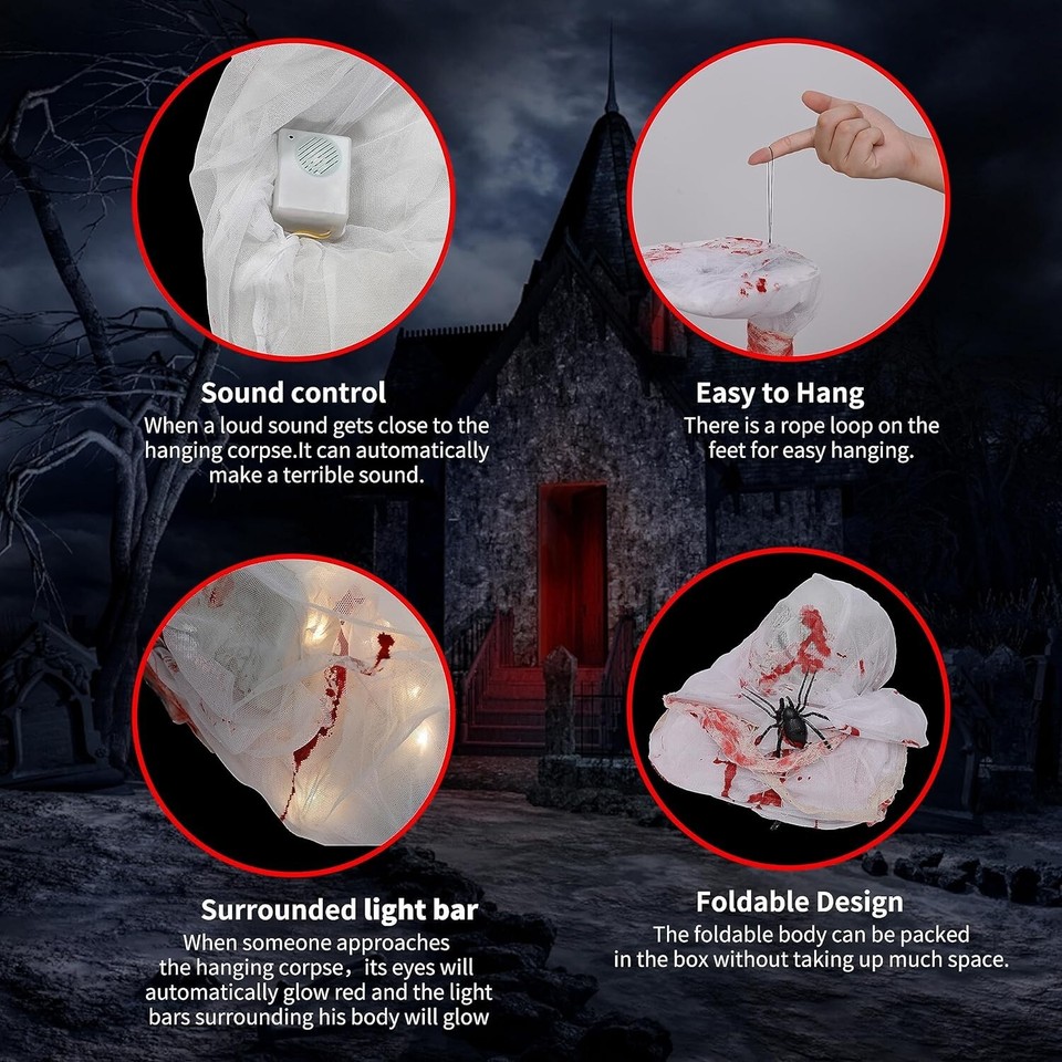 Cocoon Corpse Creepy Halloween Decorations with Led Skull Eyes Spooky ...