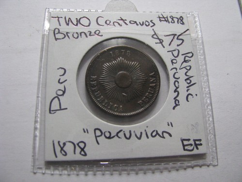 1878 Peru 2 Dos Centavos coin Bronze Peruvian Republic Nice EF #1878.EF ...