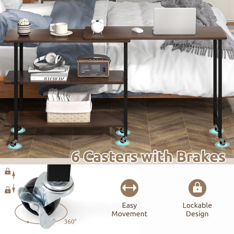 360° Home Office Computer Desk Rotating Sofa Side Table w/2 Tier ...