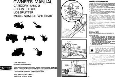 Roper Log Splitter Model WT9B2AR Owners Manual Category 1 & 2 3-Point ...