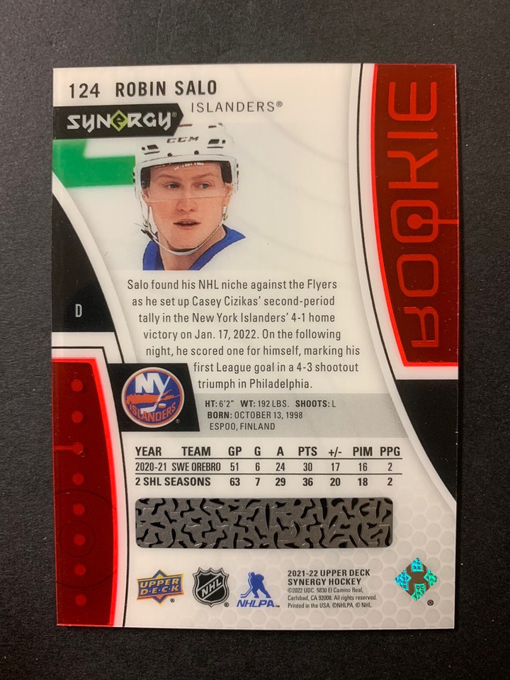 Robin Salo 2021-22 Upper Deck Synergy Red Parallel Tier 1 Rookie #124 ...