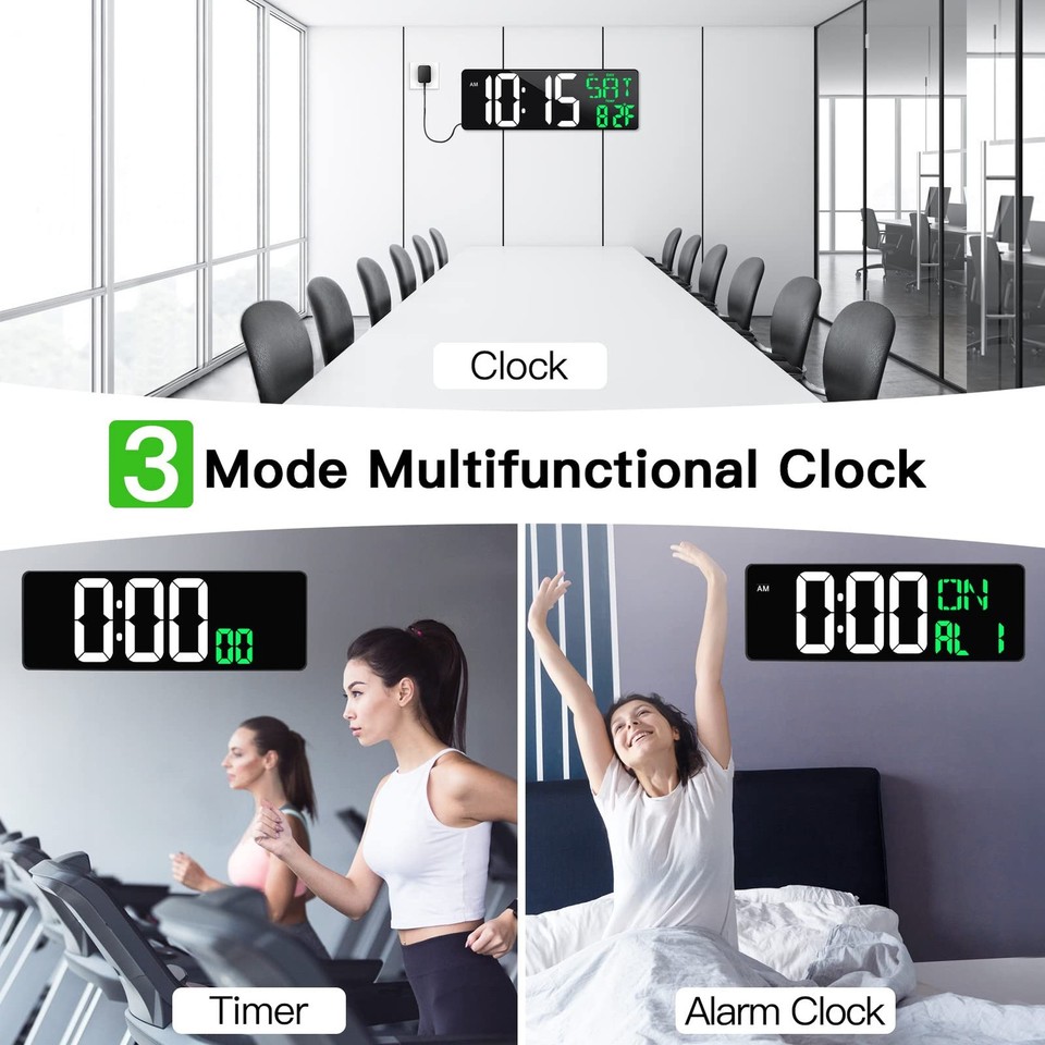 17 Inch Large Digital Wall Clock with Remote Control, 17 Inch, Green ...