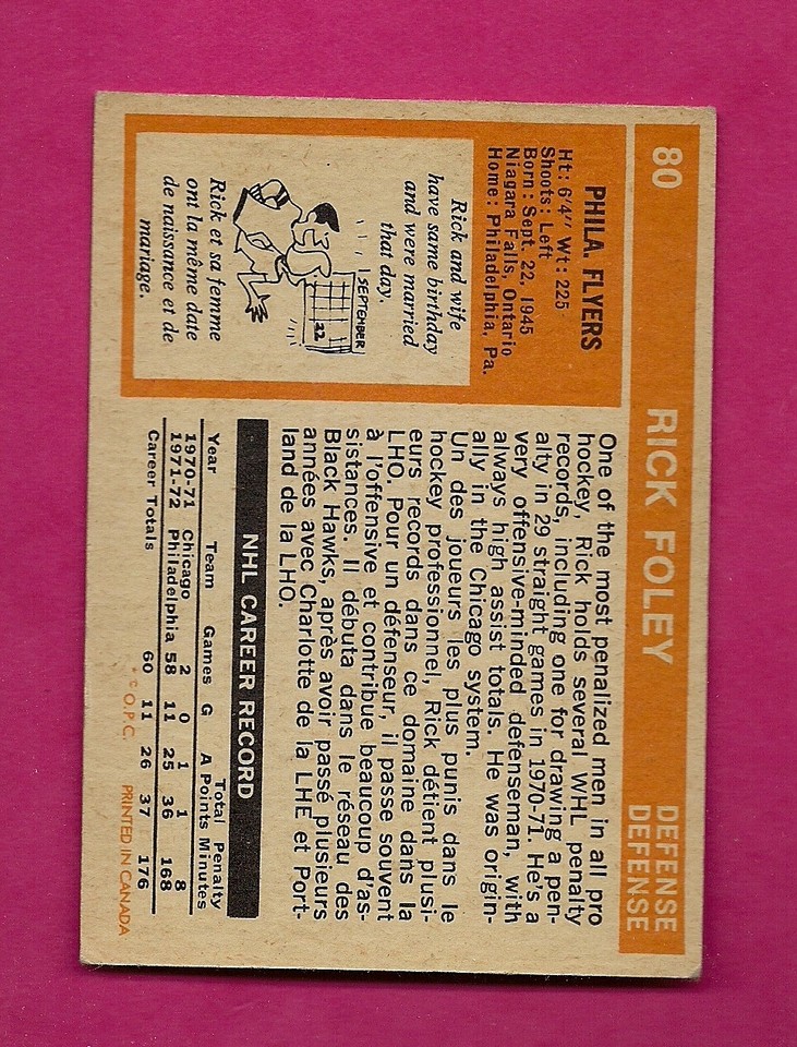 1972-73 OPC # 80 FLYERS RICK FOLEY ROOKIE EX-MT CARD (INV# 7537) | eBay
