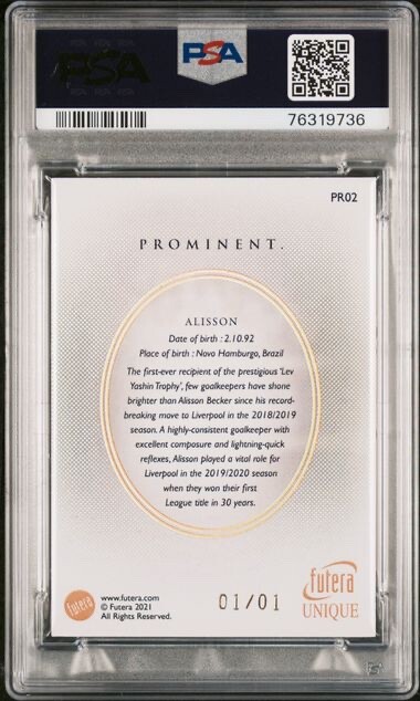 2021-22 FUTERA unique world football PROMINENT ALLISON 24k GOLD FRAME 1 ...