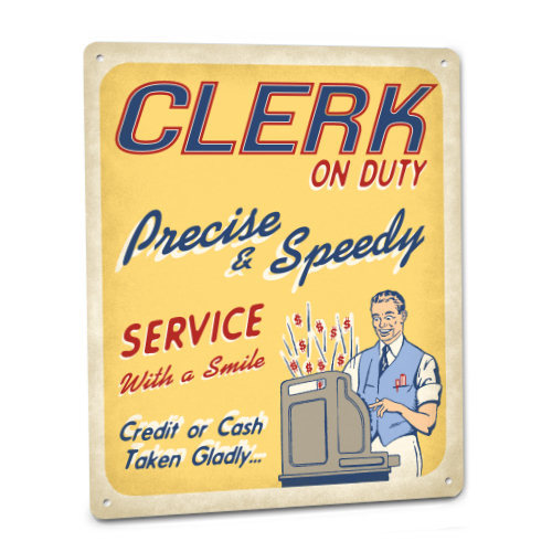Clerk On Duty Sign Male Cash Register Cashier Job Career Store Retail ...