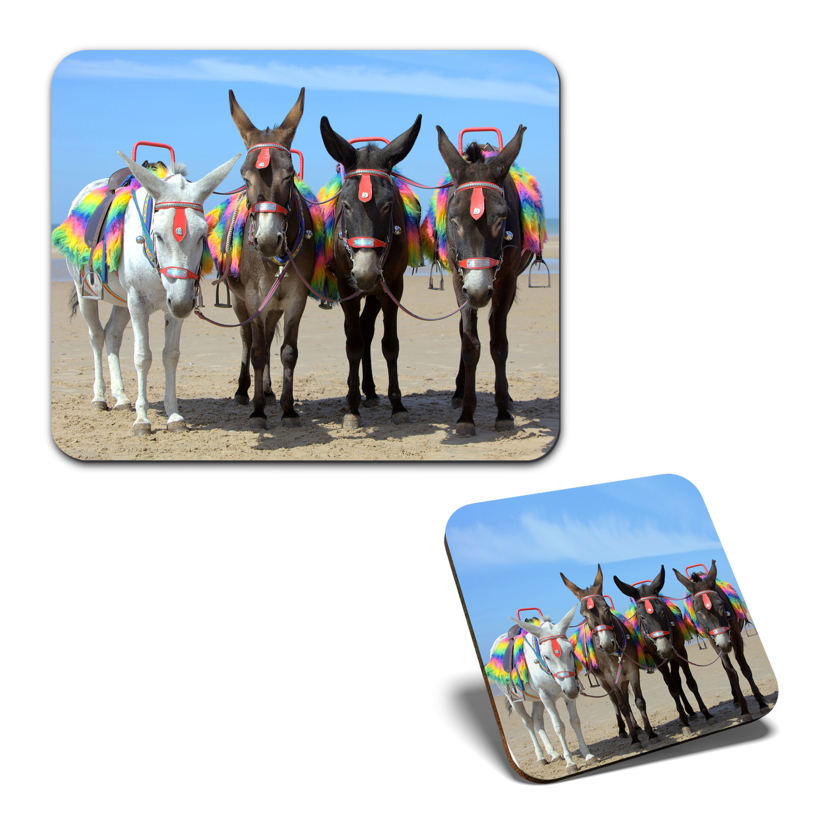 1 Mouse Mat & 1 Square Coaster Donkey Ride Beach England Donkeys #50766 ...