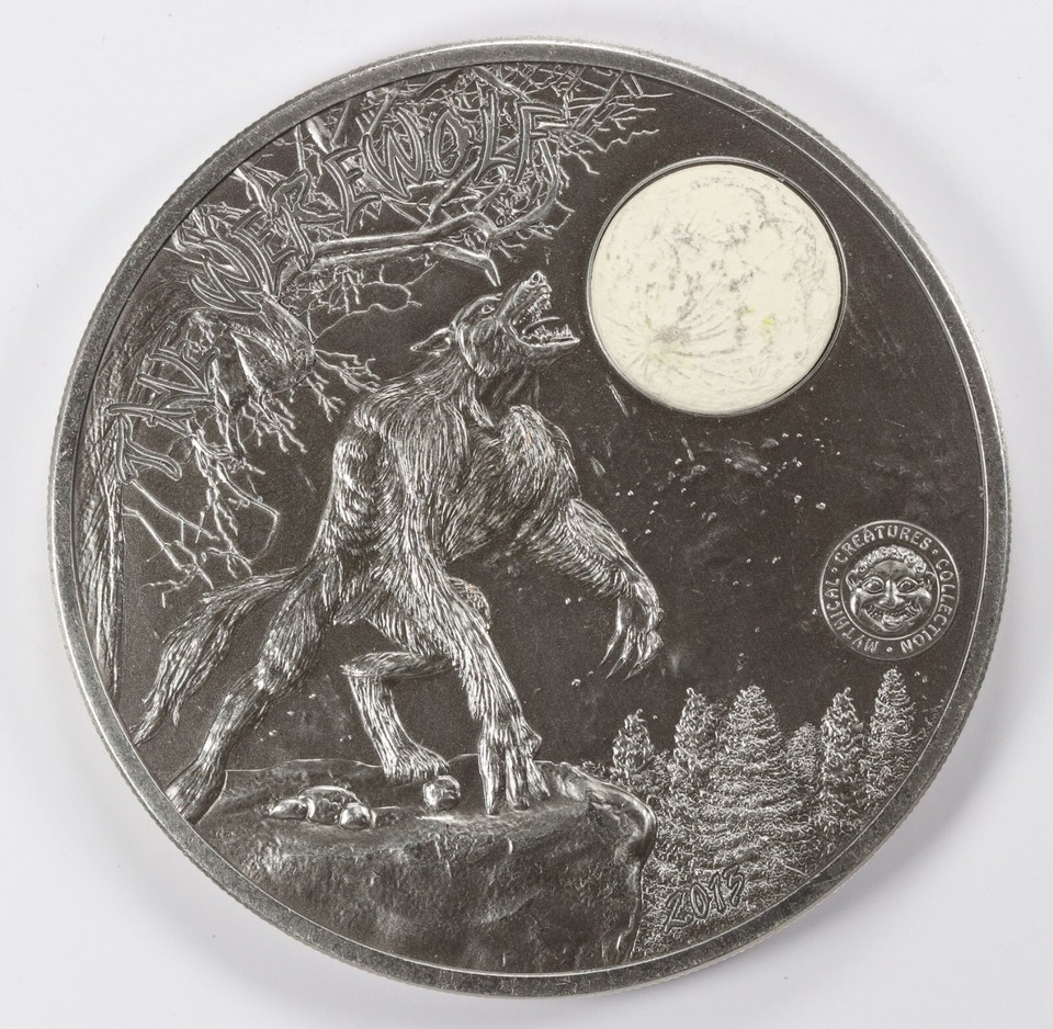 2013 Palau Mythical Creatures 2oz .999 Silver Coin Werewolf Marble 50mm ...