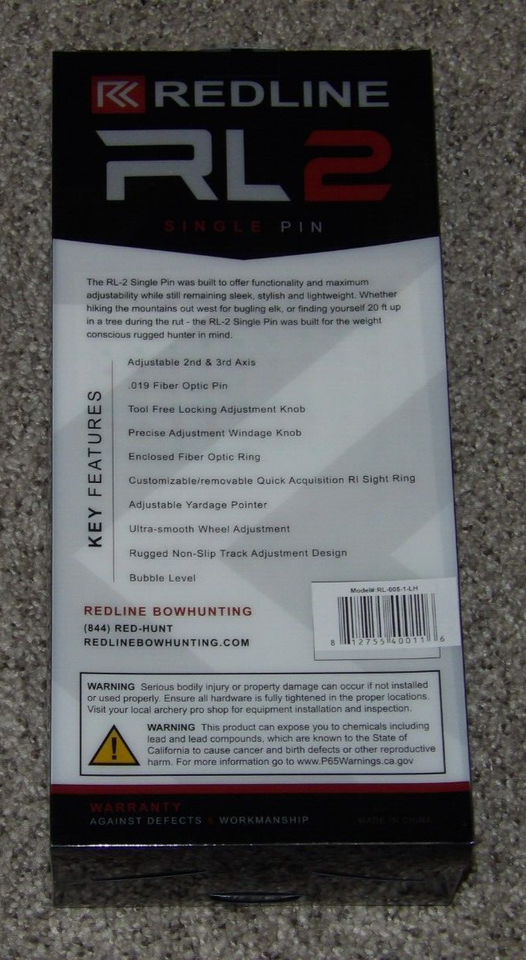 New Redline RL2 Adjustable 1 Single Pin Bow Sight- LEFT Handed .019 Pin ...