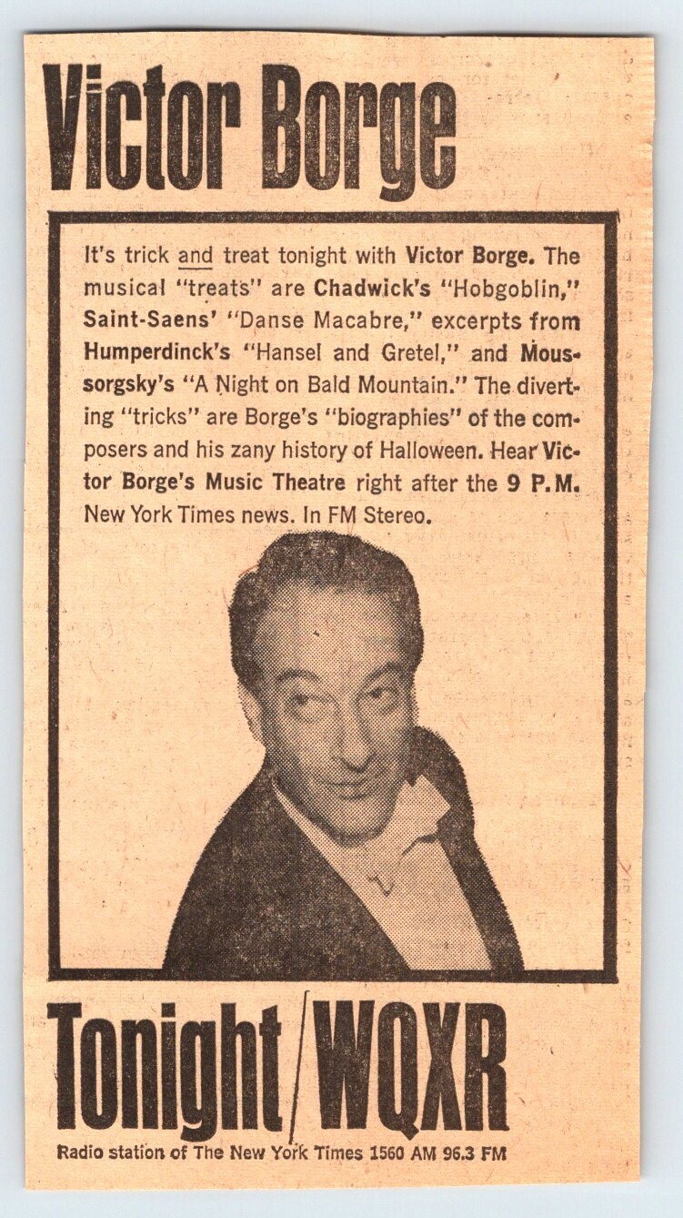 1962 VICTOR BORGE WQXR RADIO NYC 3.5"X6" AD Vtg Newspaper Ad 1960's ...