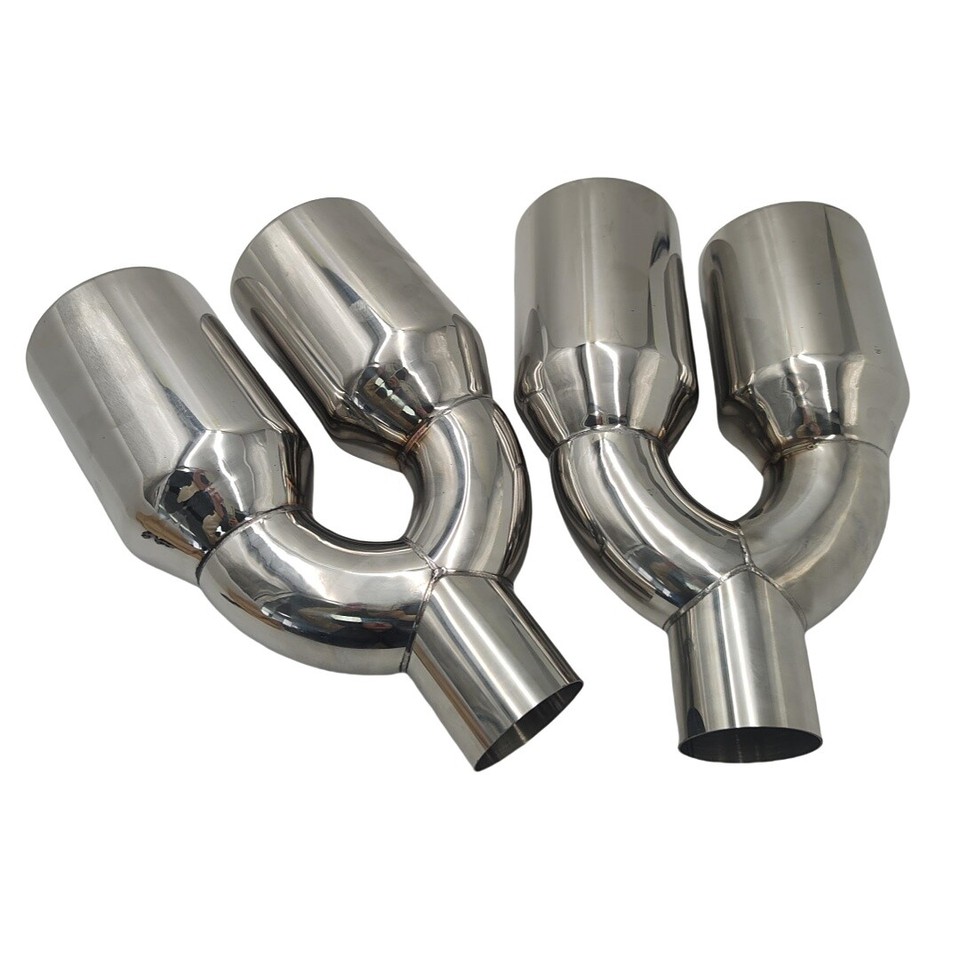 QUAD 4" OUT CHROME EXHAUST TIP STAGGERED L&R PAIR 2.5" INLET DUAL WALL ...