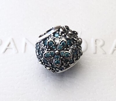 Pandora Teal Pave Daisy Flower, Bead Charm #798797C01 +FREE Gift Box ...