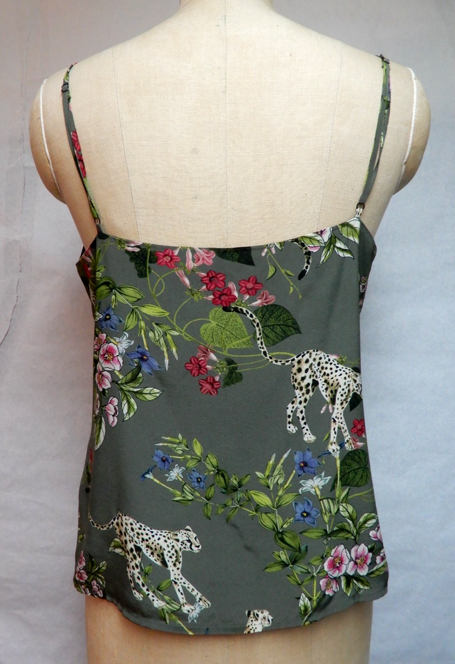 L'agence Jane Spaghetti Strap Silk Camisole French Moss Leopard Top ...