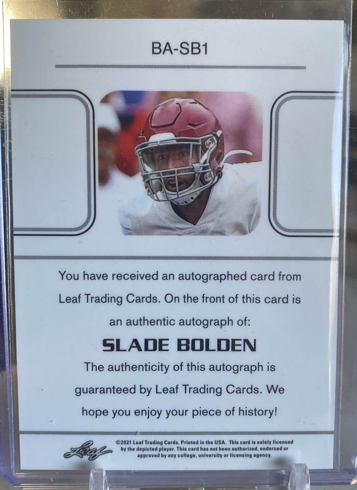 2021 Leaf Memories SLADE BOLDEN Auto Rookie #/10 RC #BA-SB1 ALABAMA ...