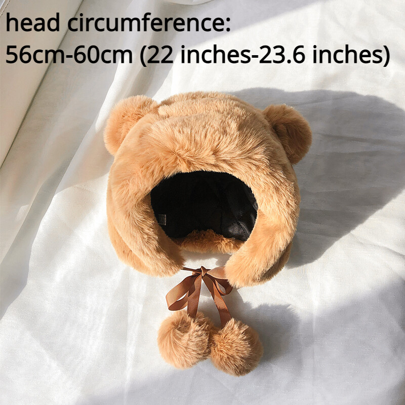 Lady Warm Faux Fur Hat Furry Plush Cap Ear Flap Pom Pom Bear Ear ...