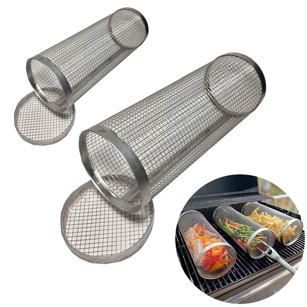Rolling Grill Basket BBQ Net Cylinder Barbecue Grilling Meat Vegetables ...