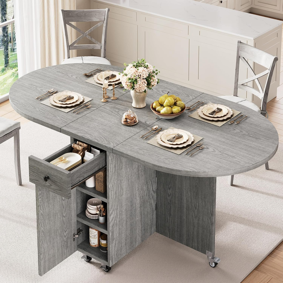Folding Dining Table for 4 Kitchen Dining Room Dinnertable with Storage ...