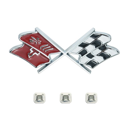 1x Chrome Red Front Nose Hood Cross Crossed Flags Emblems 1968-1972 ...