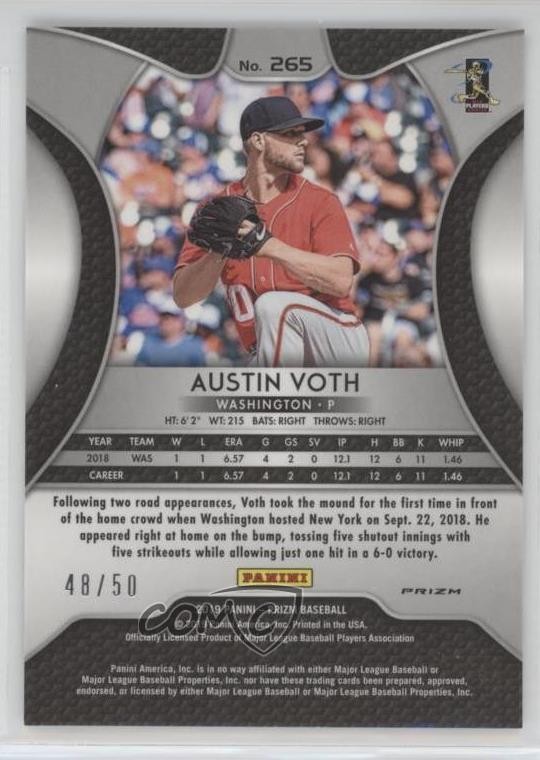 2019 Panini Prizm Tier III Snakeskin Prizm /50 Austin Voth #265 Rookie ...