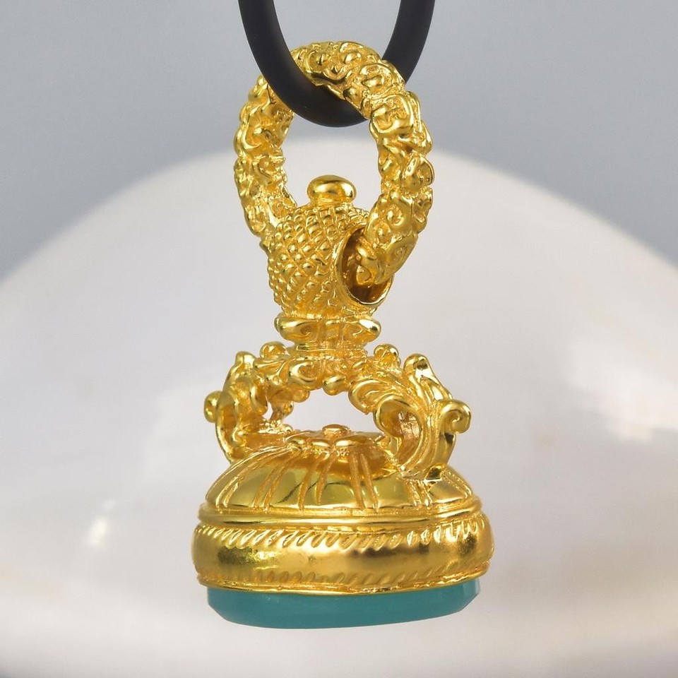 Pendant Fob Seal Stamp Gold Vermeil Sterling Silver Blue Chalcedony 11. ...