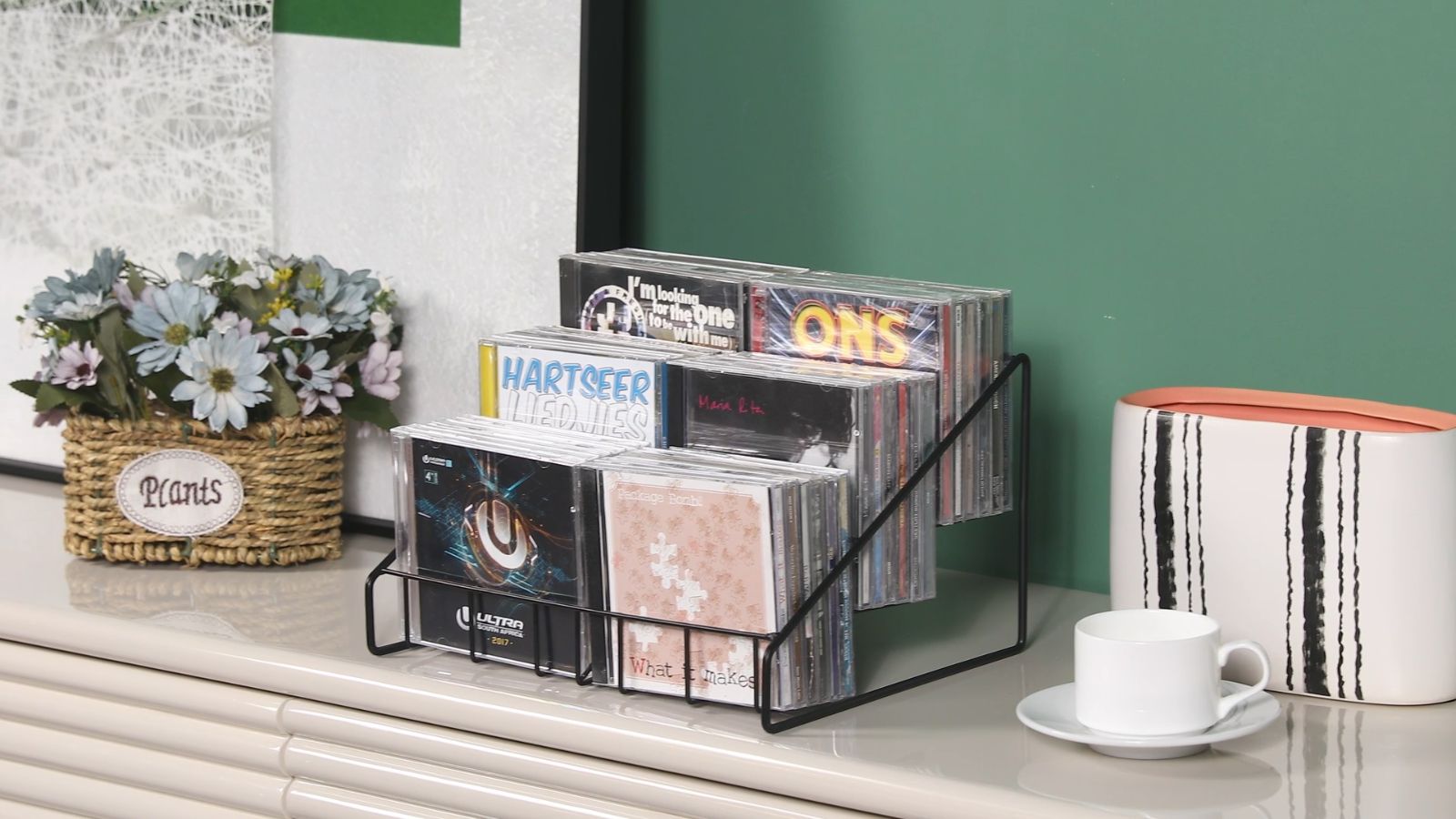 Matte Black Metal Wire CD Holder Storage Stand, 3 Tier Media Jewel Case ...