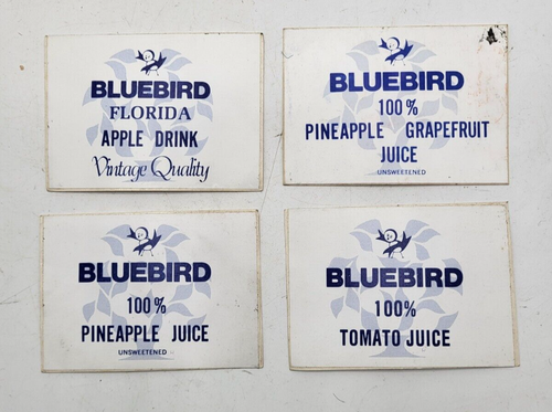 Lot of 4 Vintage Bluebird Drink Stickers Labels Apple/Pineapple/Tomato ...