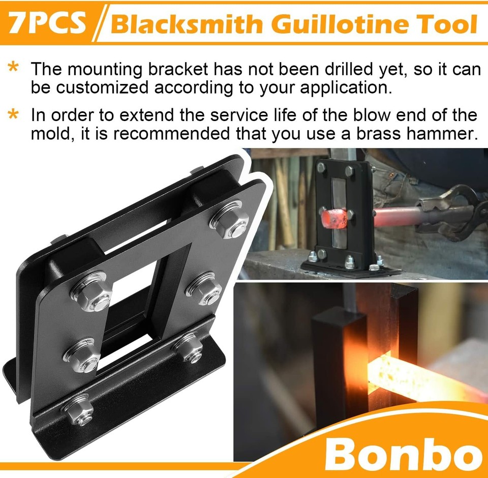 7PCS Blacksmith Guillotine Tool with 3 Sets of Dies, Flat, Fullering ...
