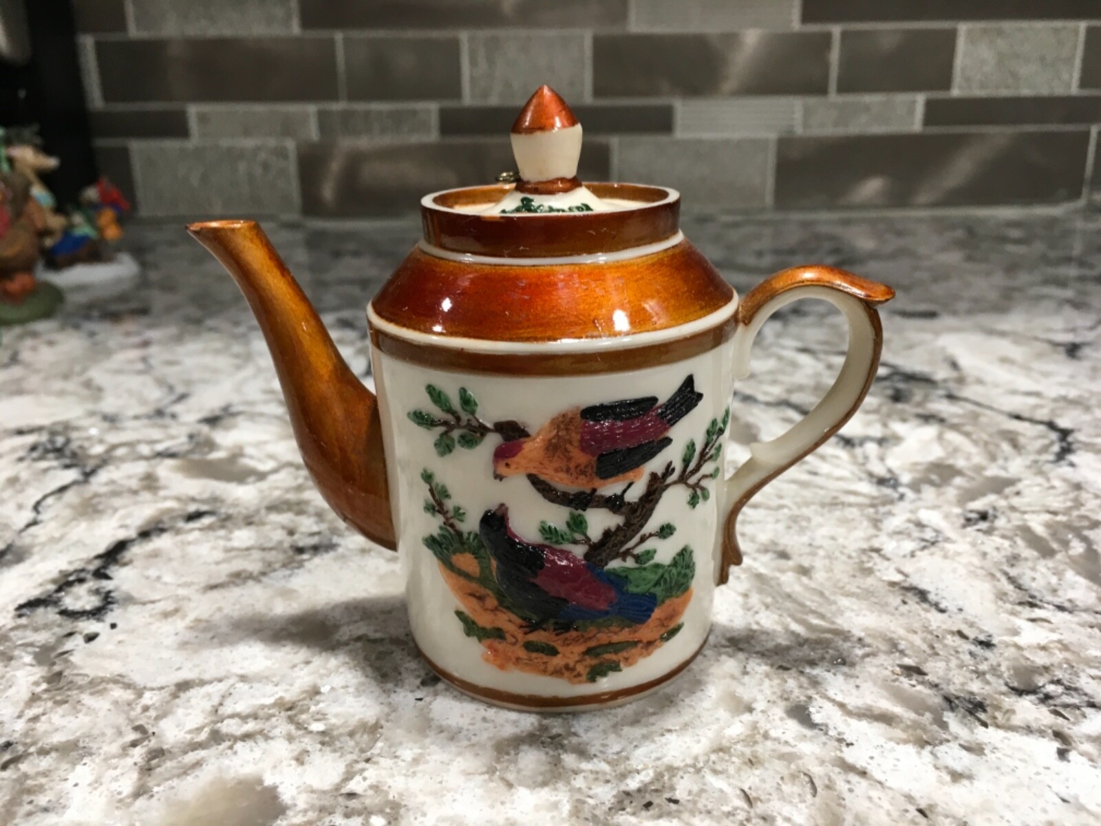 Vintage Nini hand painted mini birds and branches teapot trinket | eBay