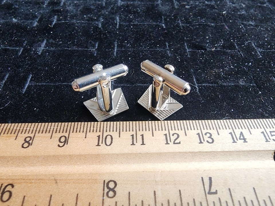 Vintage Cufflink Set Silver Tone Flying V Used | eBay