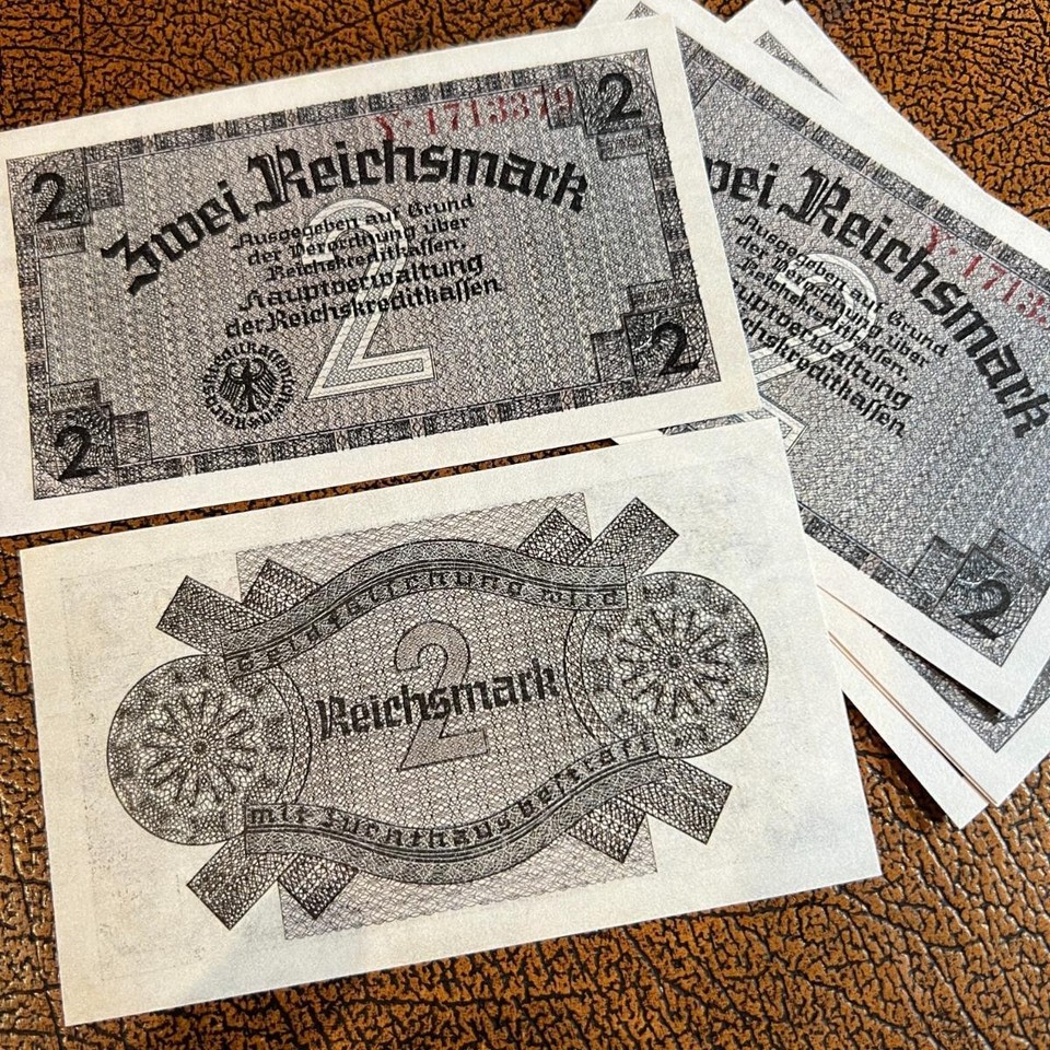 Set of five 1940 German Reichsmark banknotes for occupied territories ...