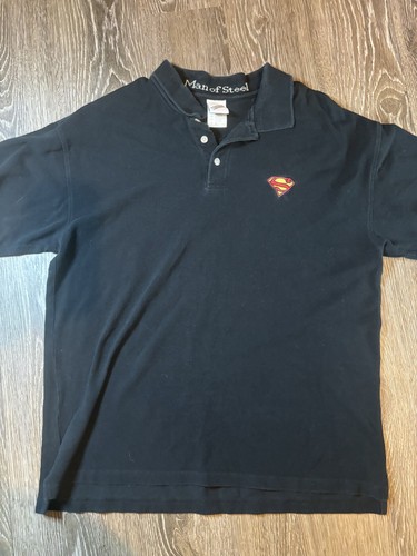 VINTAGE DC Comics Superman Polo Men Size Large Black Short Sleeve ...