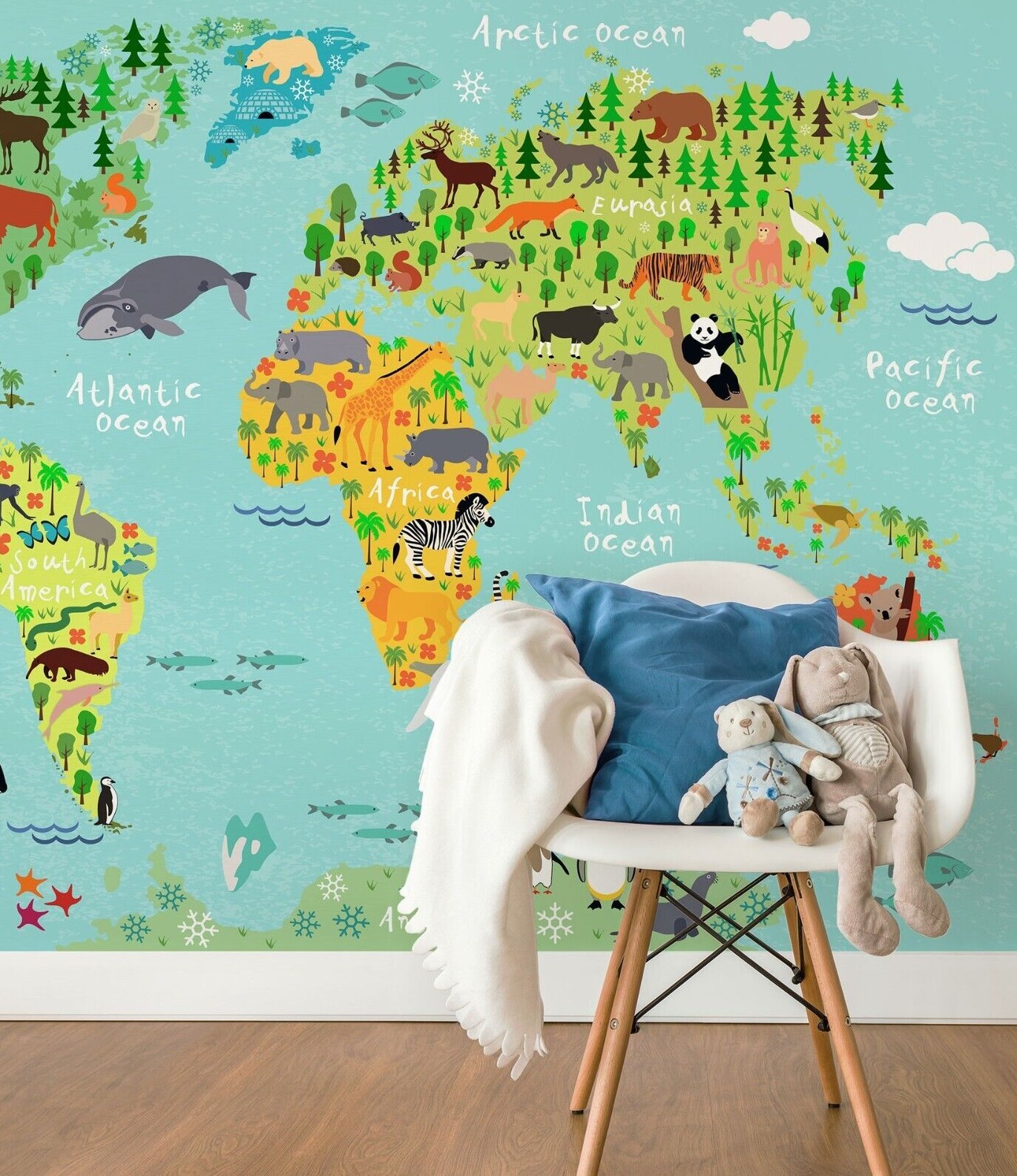 Children map wallpaper 151x102 inch PREMIUM World map wall mural kids ...