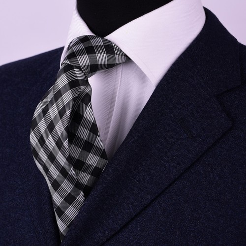Black Jacquard Check Striped Plaids & Checkered Designer Fashion Tie 3 ...