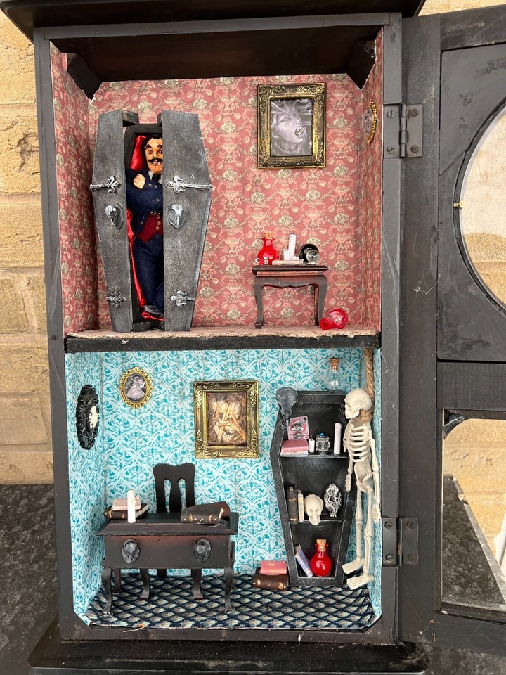 OOAK Unique 1/12 Dolls House Miniature Gothic Black wall clock Vampires ...