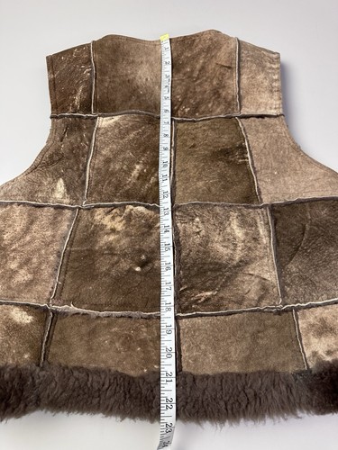 VTG Sheepskin Vest Brown Leather Wool Western Sherpa Handmade Patchwork ...