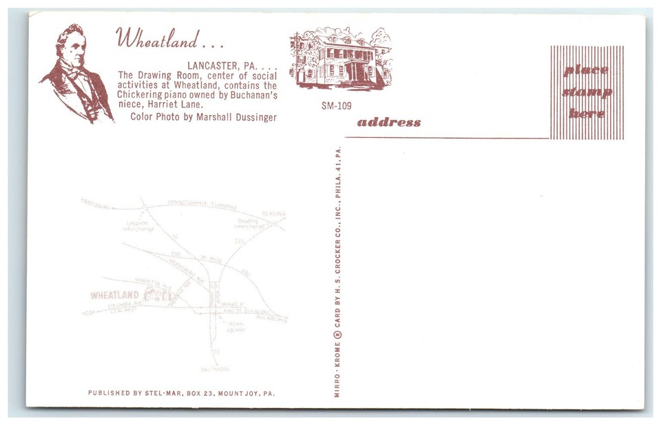 Vintage Wheatland Lancaster PA Drawing Room Color Lithograph Postcard ...
