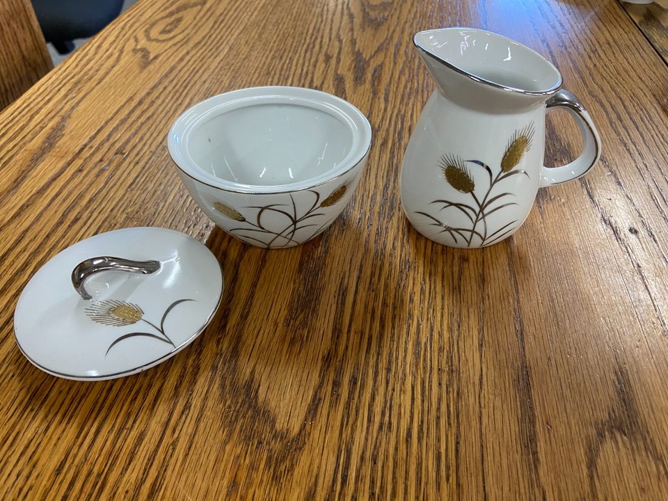 Vintage Gold & Silver Wheat Pattern Fine China Tea or Snack Set 18 pc ...