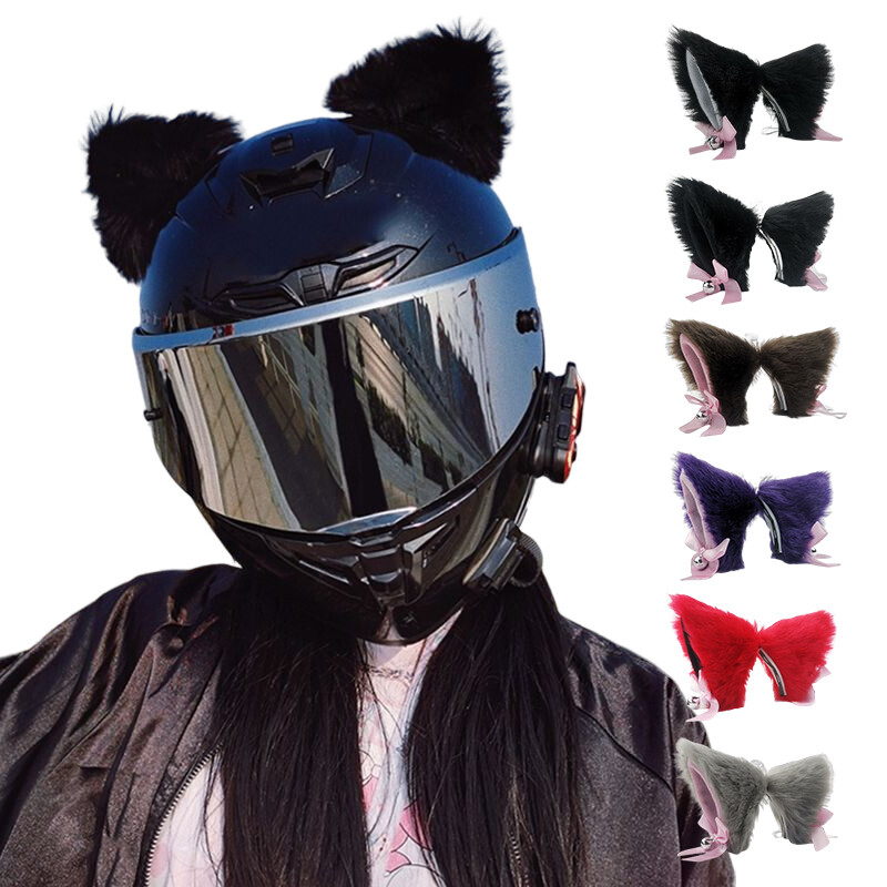2Pcs/Pair Cute Motorcycle Helmet Furry Cat Ears Motocross Sticker ...