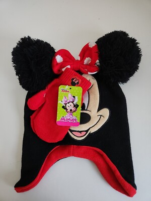 DISNEY JUNIOR MINNIE MOUSE WINTER HAT WITH POMPOM EARS WINTER GLOVES ...