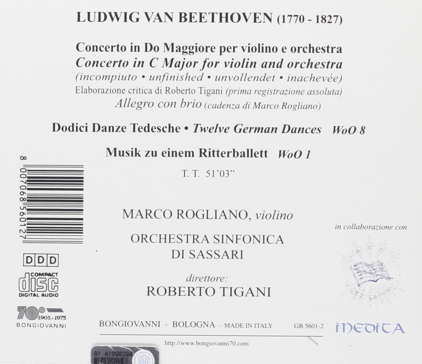 Rogliano,Marco,Tigani,Roberto Concerto in Do Maggiore Per Violino E Or ...