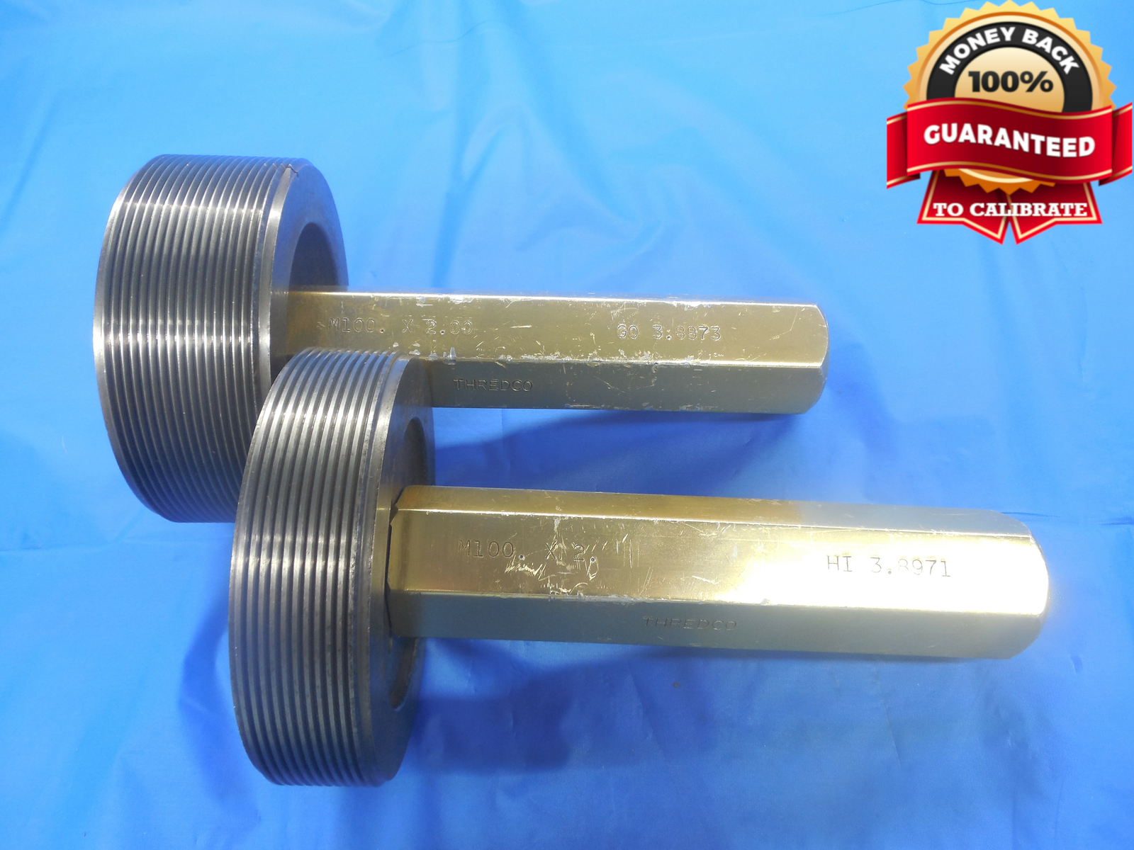 M100 X 2 THREAD PLUG GAGE 100.0 2.0 GO NO GO P.D.'S = 3.8873 & 3.8971 ...