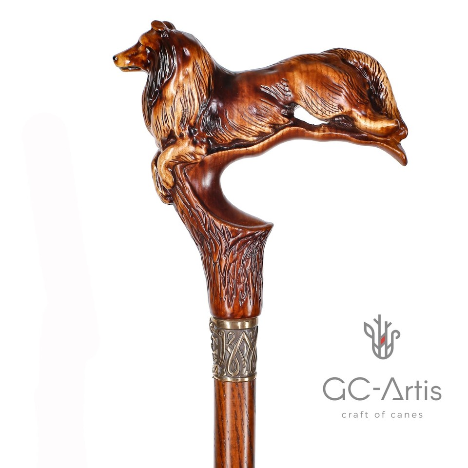 Collie Dog Walking Stick Cane Wooden Cane Scotland shepherd for men ...