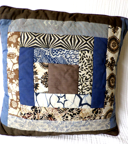 Vintage Handmade Quilted Patchwork Throw Pillow Blue/Brown 14” x 14” Retro | eBay
