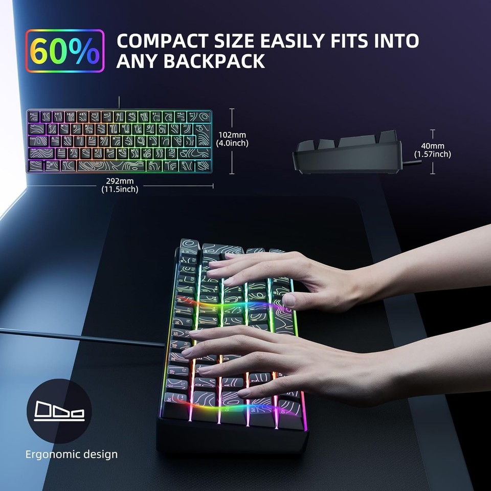 7KEYS Mini 60 Percent Keyboard Gaming, RGB Backlight Mechanical Black ...